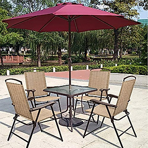 Devoko Patio Folding Chair Deck Sling Back Chair Camping Garden Pool Beach Using Chairs Space Saving Set of 2 (Beige)