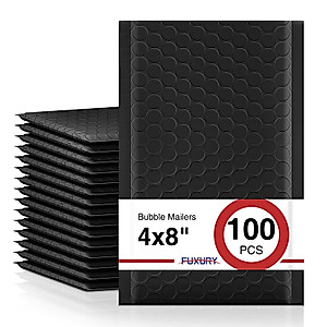 Fuxury Black Bubble Mailers 4x8 Inch 100 Pack, Waterproof Padded Envelopes Self Seal Bubble Envelopes, Padded Mailers for Small Business, Envelope Mailers Bulk#000