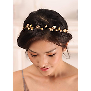 Kercisbeauty Gold Leaf Headband for Women Wedding Bridal Boho Hair Piece Dainty Hair Accessories for Special Occasion