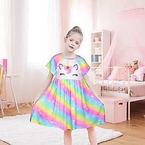 MHJY Doll and Girl Matching Nightgowns Unicorn Pajamas Night Dress for Girls and American 18" Girl Doll Clothes,8-9 Years,Rainbow