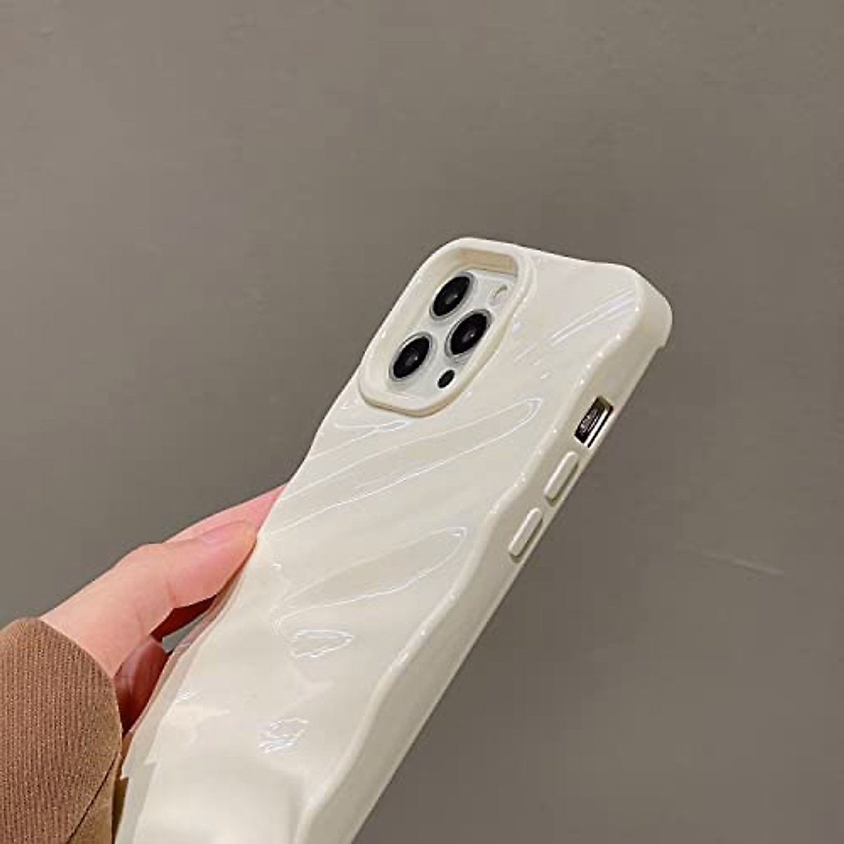 Sayoaho Water Ripple Pattern Compatible for iPhone 13 Pro Max Phone Case,Cute Luxury Wave Shape Case for Women & Men, Soft TPU Shockproof Protective Cover for iPhone 13 Pro Max 6.7''-White