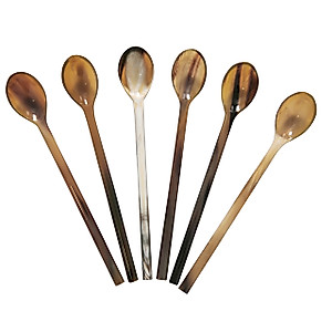 Marycrafts Set of 6 Long Light Shade Buffalo Horn Caviar Spoons 7.1"