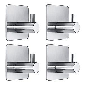 Glattever Adhesive Towel Hooks Stainless Steel Heavy Duty Towel Rack Removable Vacuum Suction Cup Wall Hooks Waterproof Clothes Towel Hook for Bathrooms Kitchen Hotel Office (Brushed Nickel, 4 Pack )