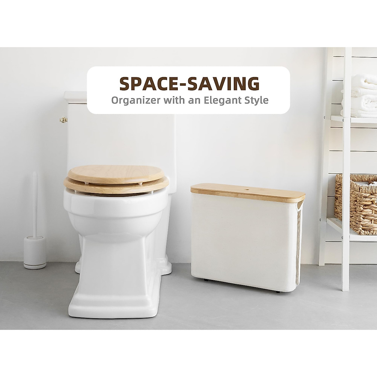 StorageWorks Toilet Paper Storage Basket, Toilet Paper Container with Bamboo Lid, Large Toilet Paper Holder for up to 9 Mega Rolls, Toilet Paper Organizer for Bathroom, Beige, 1 Pack