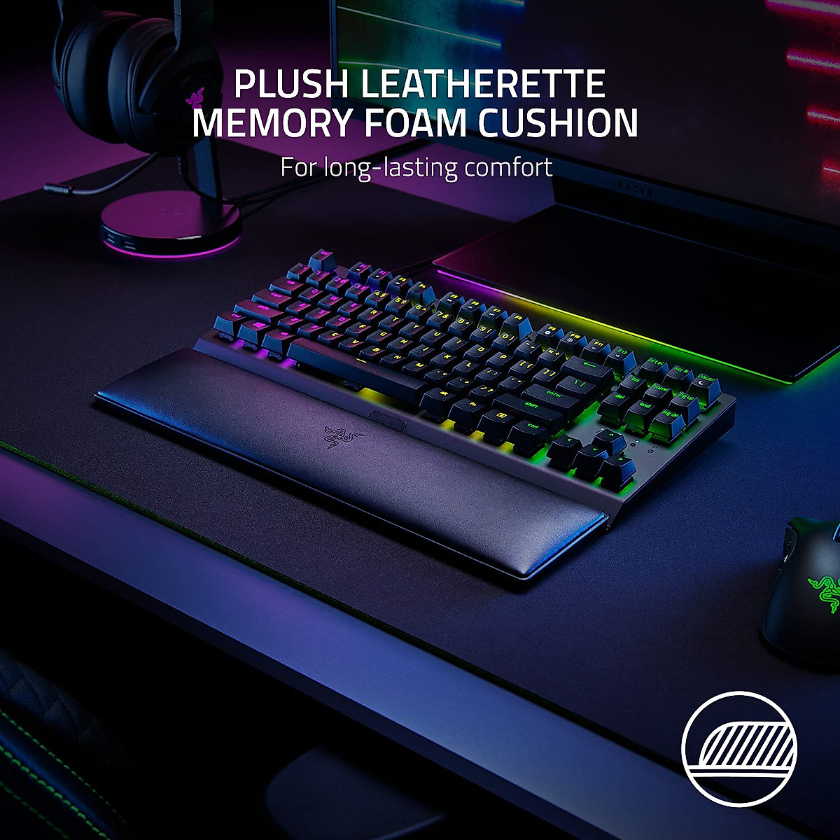 Razer Ergonomic Wrist Rest for Tenkeyless Keyboards: Plush Leatherette Memory Foam Cushion - Anti-Slip Rubber Feet
