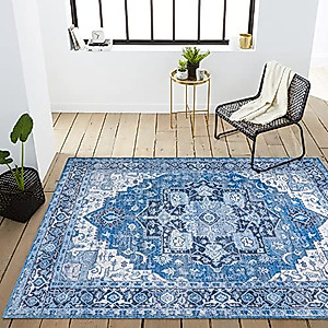 JONATHAN Y WSH109B-3 Maris Ornate Medallion Machine Washable Indoor Bohemian Transitional Area Rug,High Traffic,Kitchen,Living Room,Backyard,Non Shedding,3 X 5,Blue/Navy