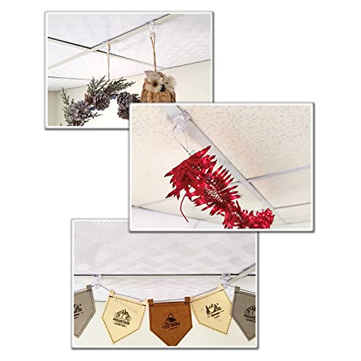 NACETURE Clear Drop Ceiling Hooks Classroom Decorations - 25 Pack Polycarbonate Ceiling Hanger Hooks for Hanging Track Clip on Suspended Ceiling Tile Grid for Office Home Stores Decorations