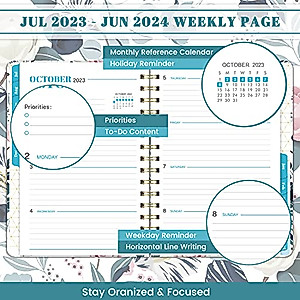 Planner 2023-2024 - Jul.2023 - Jun.2024, 2023-2024 Planner, Academic Planner 2023-2024, 2023-2024 Planner Weekly & Monthly with Tabs, 6.3" x 8.4", Hardcover with Back Pocket + Twin-Wire Binding, Daily Organizer - Petunia