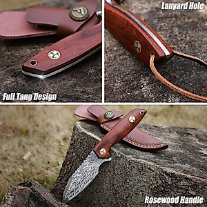 FLISSA Survival Hunting Knife with Sheath Damascus Hunting Knife