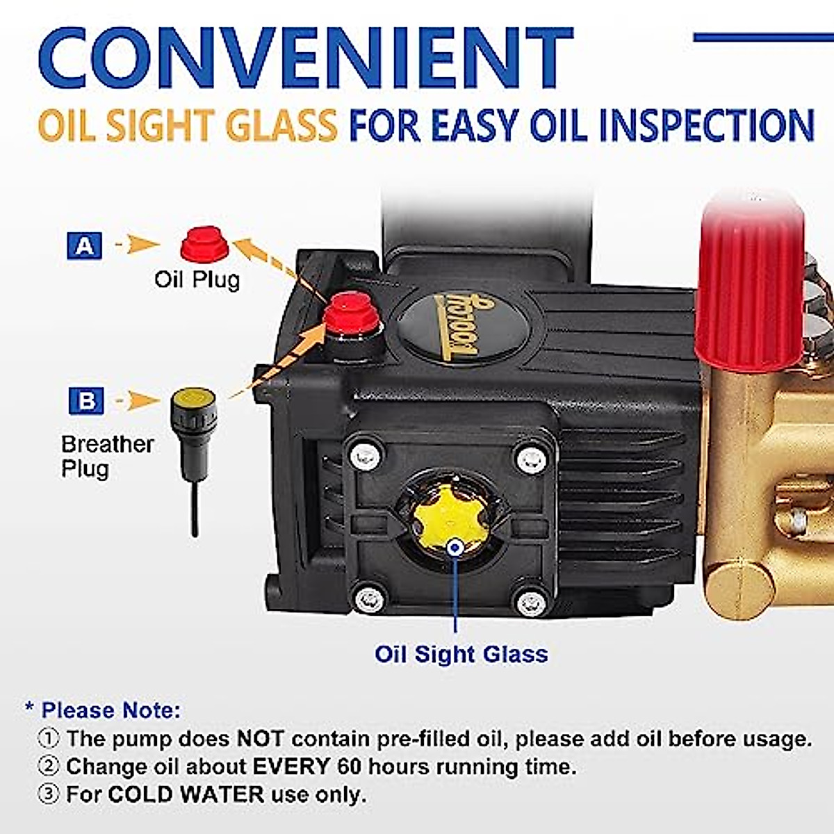 TOOLCY Pressure Washer Pump 3600-4000 PSI Max 4.4 GPM, 1 inch Shaft Horizontal Triplex Plunger Power Washer Pump Replacement, Direct Drive Pressure Pump with Unloader, 5 Nozzle Tips, M22-14mm Adapter