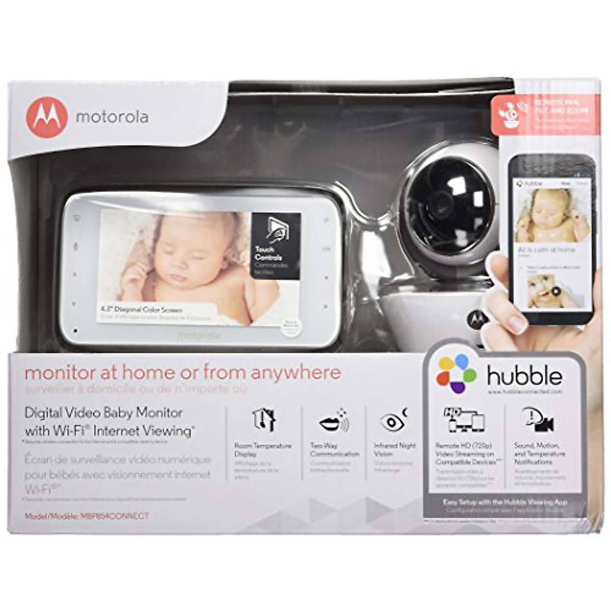 Motorola MBP854CONNECT Dual Mode Baby Monitor with 4.3-Inch LCD Parent Monitor and Wi-Fi Internet Viewing, 720p