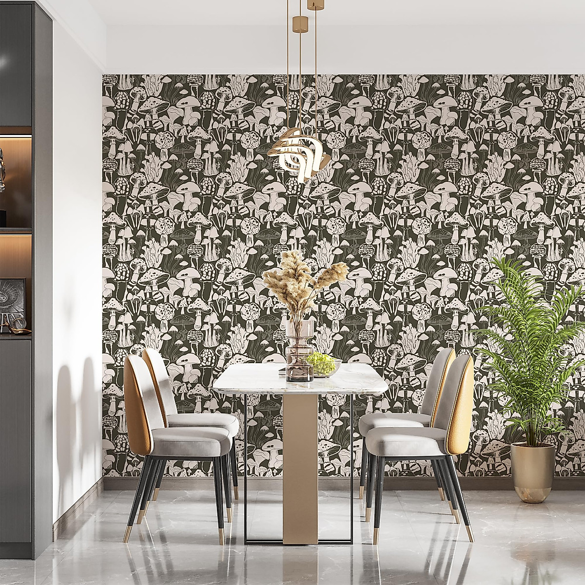 UniGoos Abstract Mushroom Peel and Stick Wallpaper Cute Pattern Temporary Wall Paper Roll Modern Self Adhesive Contact Paper for Cabinet Kids Room DIY Decor 17.7" x 118.1"