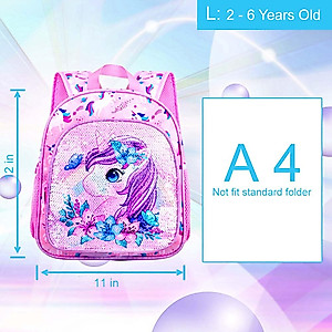 KLFVB Toddler Backpack for Girls,Cute Unicorn Bookbag for Little Kids,12” Sequin Kindergarten Preschool Schoolbag