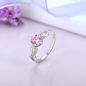 STARCHENIE Infinity Promise Ring for Women 925 Sterling Silver Pink Tourmaline Ring Size5