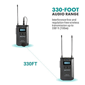 Movo WMX-20 48-Channel UHF Wireless Lavalier Microphone System with 1 Receiver, 1 Transmitter, and 1 Lapel Microphone Compatible with DSLR Cameras (330' ft Audio Range)