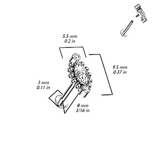 Pierced Owl F136 Implant Grade Titanium Internally Threaded Ball Outlined CZ Crystal Marquise Stud (16GA (1.2mm))