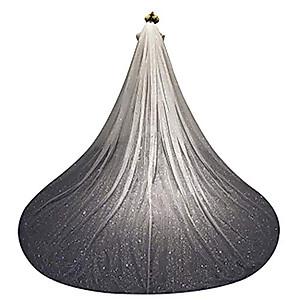 Unsutuo Cathedral 1 Tier Bride Wedding Veil Sparkling Long Bridal Tulle Veil with Comb Drop Veil Cut Edge for Bride (118''W, White)