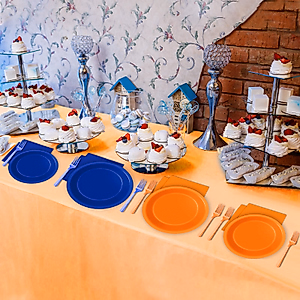 Wiooffen 96 Pcs Orange and Blue Birthday Party Plates Napkins Dart War Party Supplies Tableware Disposable Orange Blue Paper Dinnerware Decoration for Baby Shower Birthday Party, 24 Guests