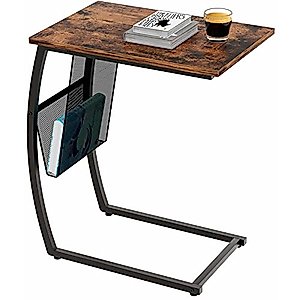 EKNITEY C Shape Side Table - End Table Vintage Small Sofa Table Couch Table with Storage Side Pocket for Living Room Bedroom Coffee Snack Laptop and Small Spaces