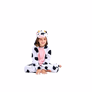familus Cow Costume Kids Girls Boys Halloween Costumes for 9-10 Years,Warm Soft Unisex Kid Animal Cow Onesie Dress Up Costume for Play