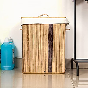 Rectangle Coconut Sticks Collapsible Waterproof Laundry Hamper with Lid and Handles for Organizer, Clothes, Toy Durable Folder Washing Bin for Easy Carrying
