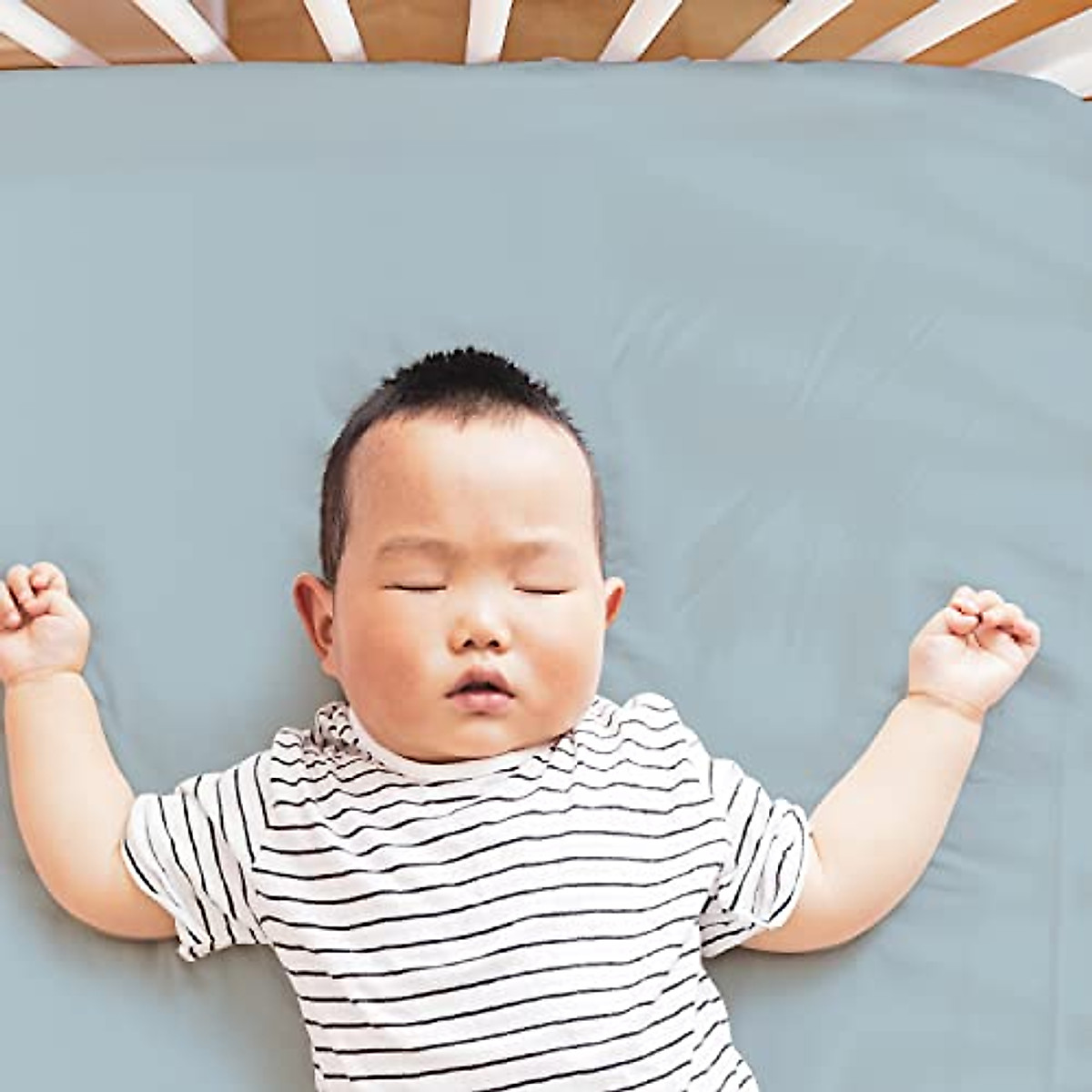 The Peanutshell Dinosaur Fitted Crib Sheet Set, 4 Pack, Blue & Grey