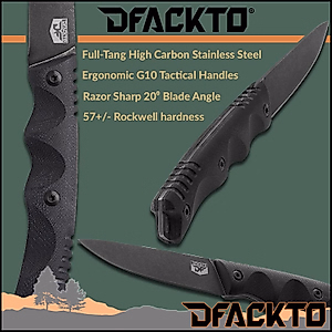 DFACKTO Interceptor 3.5 Inch Paring Knife for Kitchen and Camping, Stonewashed High Carbon Stainless Steel, Tactical G10 Handle, Black, BBQ, Cooking Utensil for Travel