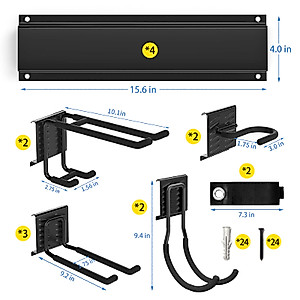 Ailadl Wall Mount Tool Storage Rack, 15 PCS Heavy Duty Steel Yard Garden Tool Organizer, Garage Tool Organizer Wall Mounted Storage System Hold Up to 550lbs, with 2 Extension Cord