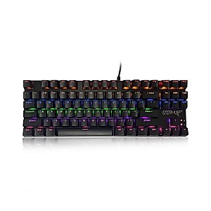 ONE-UP G300 LED Rainbow Backlit Mechanical Game Keyboard, Aluminum Alloy Cover, 87 Key Game Keyboard, Blue Switch, Suitable for PC Games (Black)