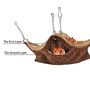 Petmolico 2 Pack Small Animal Hammock, 2 Layer Hamster Hanging Hammock and Warm Plush Tent Bed for Ferret Rat Guinea Pig Chinchilla, Brown