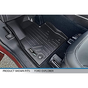 SMARTLINER Floor Mats 3 Rows - Cargo Liner Behind 3rd Row Set Black Compatible with 2020-2023 Explorer Only Fits 6 Passenger Models W/Bucket Seat