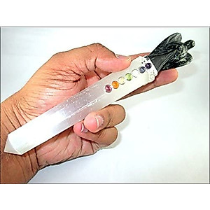 Jet Selenite Chakra Wand with Black Tourmaline Angel Stick Approx. 5-5.5 inch Energized Charged Cleansed Programmed Pure Genuine Stick Free Booklet Jet International Image is JUST A Reference