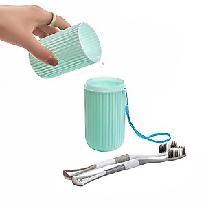 SillyCute Toothbrush & Tongue Scraper with Portable Toothbrush Travel Case Multifunctional Toothpaste Holder Cup for Camping, Hiking, Hotel, Office, Home, School Supplies, Travel Kit, 2 Counts