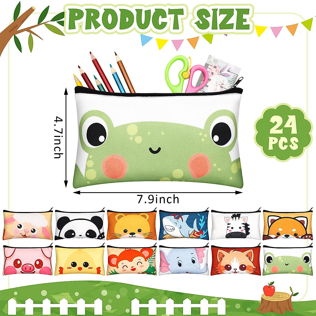 Dispowreath 24 Pcs Cartoon Zipper Pencil Pouch Bulk Cute Cartoon Pencil Case Multicolored Cat Panda Pen Bag Stationery Back to School Supplies for Boys Girls Christmas Gift