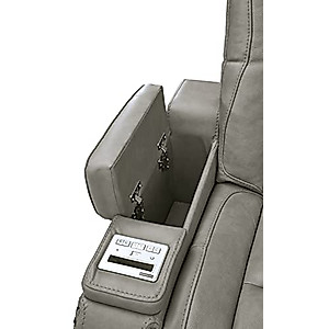 Signature Design by Ashley The Man-Den Leather Power Reclining Sofa with Adjustable Headrests & Wireless Charging, Gray