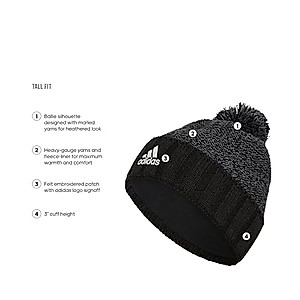 adidas Men's Recon Ballie Pom Beanie, Black-Grey Six Marl/White/Black, One Size