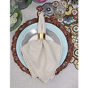 COTTON CRAFT Flax Linen Cloth Napkins with Lace - Set of 12 Lunch Dinner Napkins - Elegant Everyday Fall Harvest Thanksgiving Holiday Table Napkin - Washable Reusable Napkin - Oversized 20x20- Natural