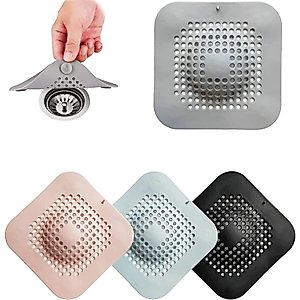 Hair Drain Catcher 4PCS, Raised Square Drain Cover with Suction Cup, Silicone Hair Catcher Hair Stopper Drain Cover for Bathroom Bathtub Kitchen