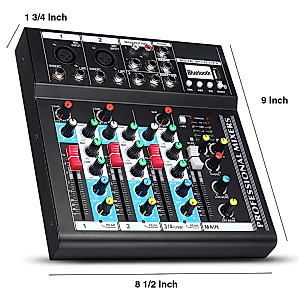 Boytone BT-34MX Professional Audio Mixer Sound Board Console System Interface 4 Channel Digital USB Bluetooth Digital MP3 Computer Input 48V Phantom Power Stereo DJ Studio Streaming FX processor