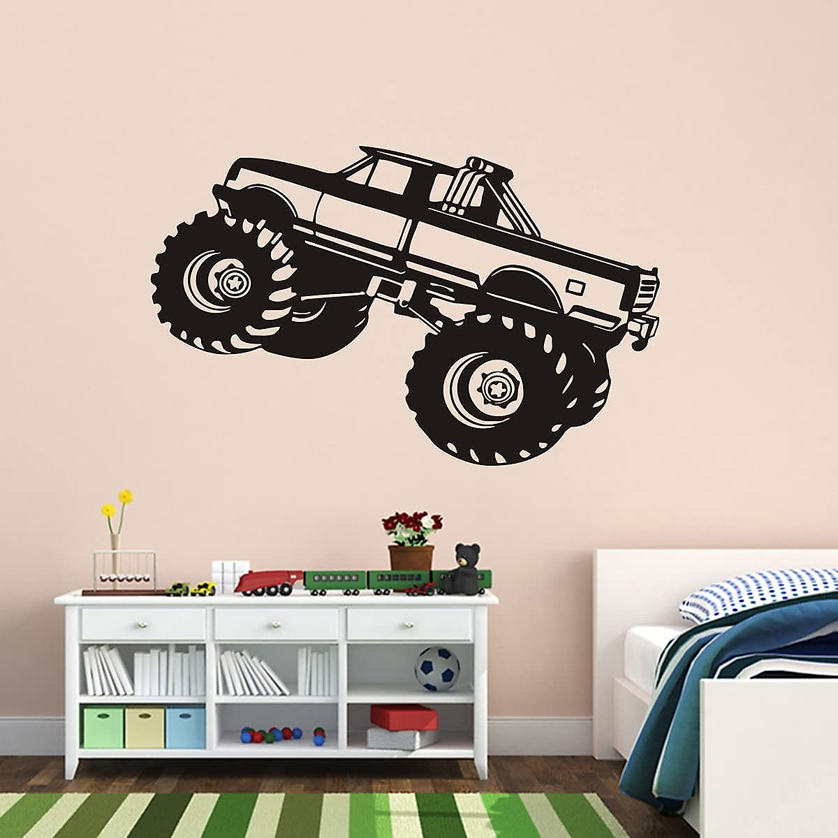 JUEKUI Big Truck Car Wall Decal Stickers Supersize SUV Super Truck Boys Bedroon Living Room Decoration Wall Decor Poster WS107 (Black)