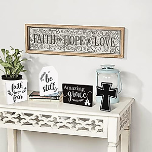 Zingoetrie Tiered Tray Decor Be Still Faith Over Fear Amazing Grace Wooden Cross Farmhouse Rustic Set of 4 Block Items Home Prayer Table Decor Wood Sign Gift Idea for Easter Religious Day Black White