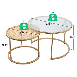 SunsGrove Outdoor Wicker Coffee Table Patio Furniture Garden Rattan Glass Table Center Table with Tempered Glass Top for Garden Lawn Porch Balcony, Gold
