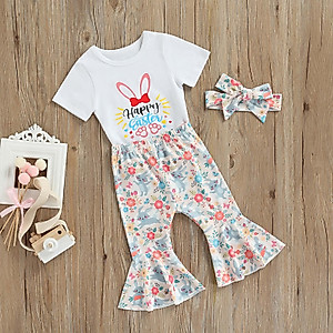 Kids Baby Girls Easter Outfits Carrot Print Ruffle Short Sleeve T-Shirt Tops with Flared Pants 2Pc Clothes Set (1#Light Orange, 4-5T)
