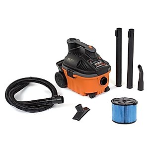 TELES Wet Dry Vacuums with Rear Wheels, 5.0 Peak HP, 4-Gallon Wet Dry Vacuum Cleaner with Tool Kit Casters Powerful Cartridge Filter