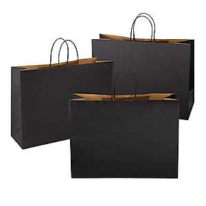 Ronvir 70Pcs Large Gift Bags, 16x6x12 Inches Black Paper Bags With Handles, Recycling Shopping Bags Bulk, Black Gift Bags For Business, Retail, Boutique, Party, Christmas, Holiday