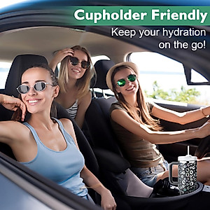 Ochapa 40 oz Tumbler with Handle Leopard Straw Lid Insulated Stainless Steel Vacuum Reusable Cup Holder Friendly Keep Drinks Cold Gifts for Women Lover Car Gym Travel, Cheetah Gray