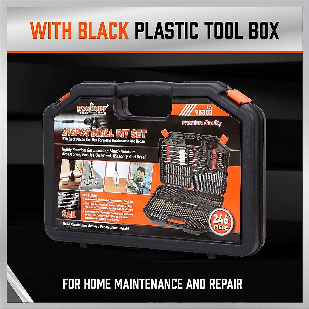 Ultimate Drill Bit Set - 246 PCS Comprehensive Premium Quality Drill Bits Kit for Wood Metal Cement Drilling & Screw Driving, Full Combo Kit Assorted in Organized Carrying Case, Reinforced Packaging