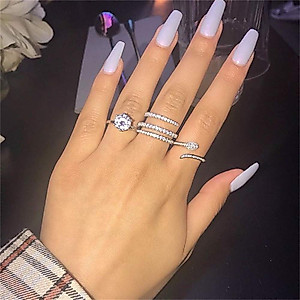 AZQ 925 Sterling Silver Shiny Full Diamond Ring Three Rows Cubic Zirconia Cocktail Rings CZ Diamond Multi Row Ring Eternity Engagement Wedding Band Ring for women TZ.35 (US Code 6)