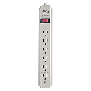 Tripp Lite Surge Protector Power Strip 120V 6 Outlet 8' Cord 990 Joule Flat Plug Gray