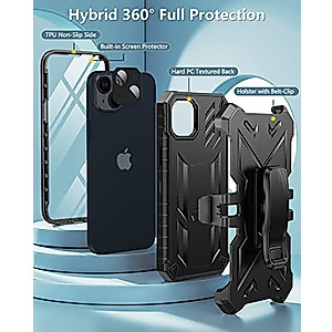 FNTCASE for iPhone 14Plus Phone Case: Rugged Protective Belt Clip Holster Heavy Duty with Built in Kickstand - 360 Protection Shockproof Cover for Apple iPhone 14 Plus Cases, 6.7inch (Matte Black)